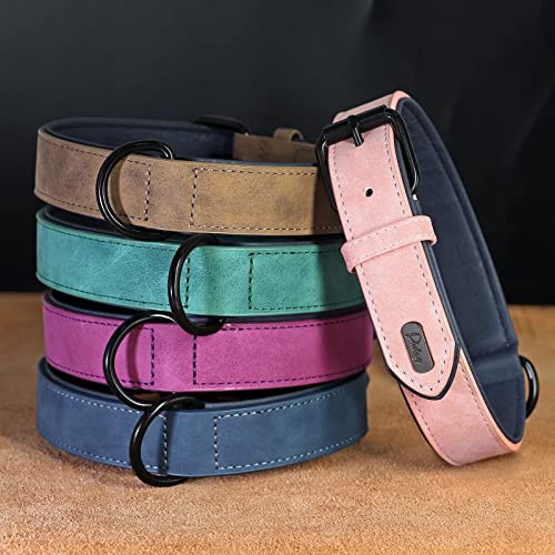 Didog Soft Padded Leather Dog Collar, Breathable Heavy Duty Dog Collar Leather with Adjustable Rust-Proof Metal Buckle for Small Medium Large Dogs (L: Total Length 20", Fit 14-17" Neck, Brown)