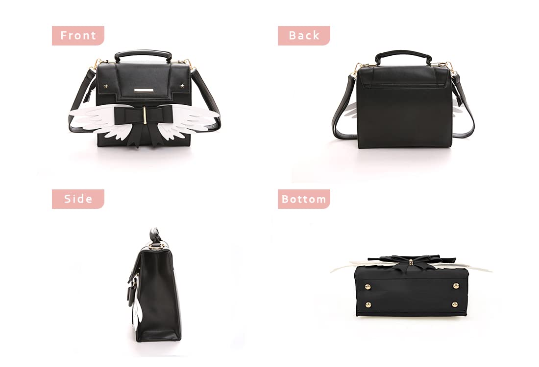 JHVYF Women's Cute Wings Bow Top Handle Cross Body Shoulder Bags Girls Handbag Black 354343