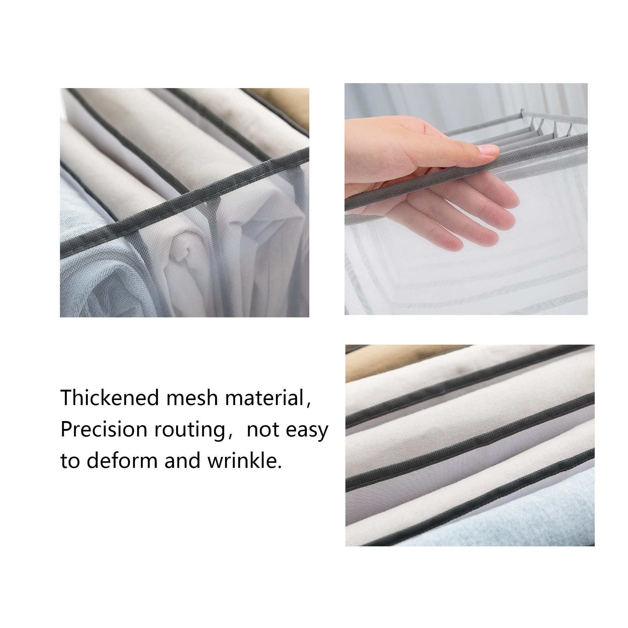 Kyweel 3PCS Washable Wardrobe Clothes Organizer,Foldable Visible Closet Organizer Clothes Drawer Mesh Separation Box For Jeans, T-shirts, Leggings, Underwear, Children's Clothing,Socks(7 Grids)