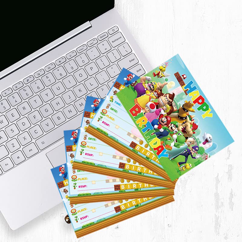 NF 24PCS Mario Birthday Party Invitations card, Video game party supplies,Super Bro Party Supplies for Kids