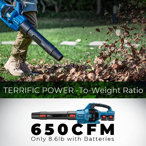 DongCheng Leaf Blower - 650CFM, 40V Cordless Leaf Blower with 2 4.0Ah Batteries, Advanced Brushless Motor, Shoulder Strap. Electric Leaf Blower for Lawn Care, Cleaning Yard & Road