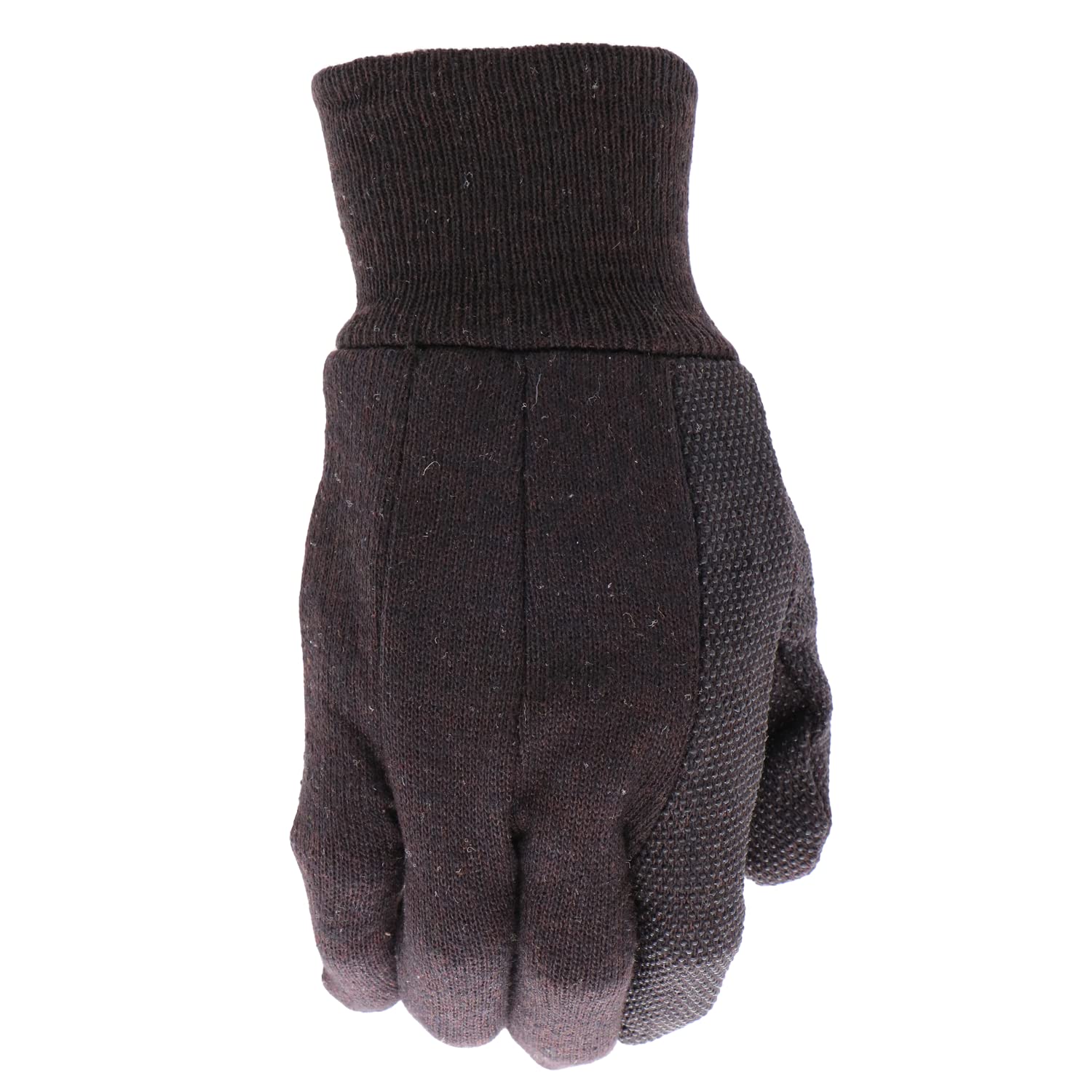Boss Men's Brown Jersey PVC Dotted Palm Gloves, Cold Weather Protection, Excellent Grip, Straight Thumb, Knit Wrist, Brown, Large, (B61021-L)