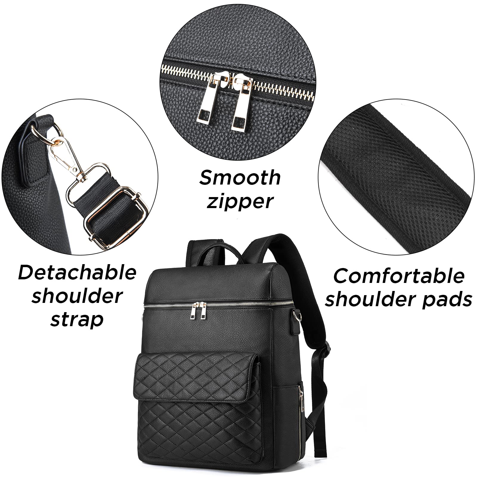 Diaper Bag Backpack Leather Baby Bag with Multiple Pockets, Changing Station, Stroller Straps, Large Capacity for Wet Clothes, Breast Pump, Milk Bottle Black