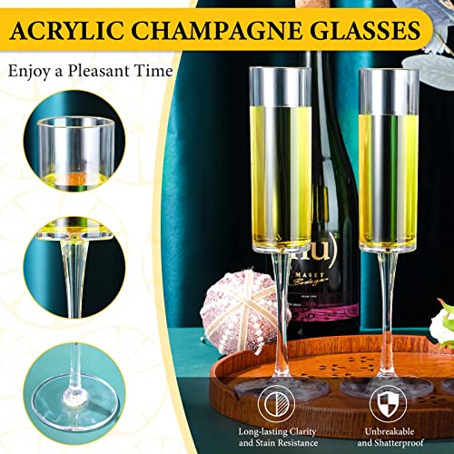 Champagne Flutes Goblets Plastic Acrylic Wine Toasting Goblets Crystal Disposable Cocktail Cups Drinkware Reusable For Christmas Party Wedding Birthday Anniversary(Clear,12 Pieces)
