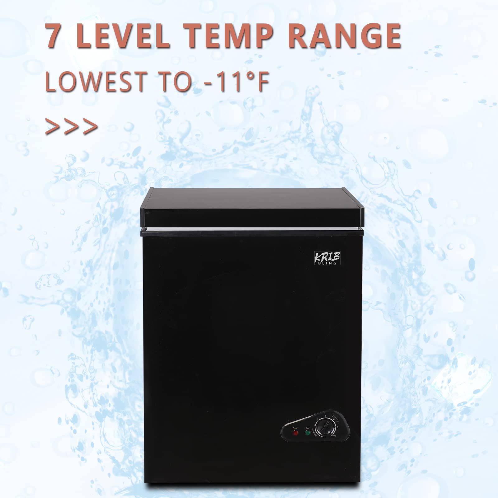 KRIB BLING Compact Chest Freezer with Removable Basket, 7.0 Cu.ft Top Door Open Freestanding Deep Freezer with 7 Gears Temperature Adjustment, Ideal for Home, Kitchen & Office, Black