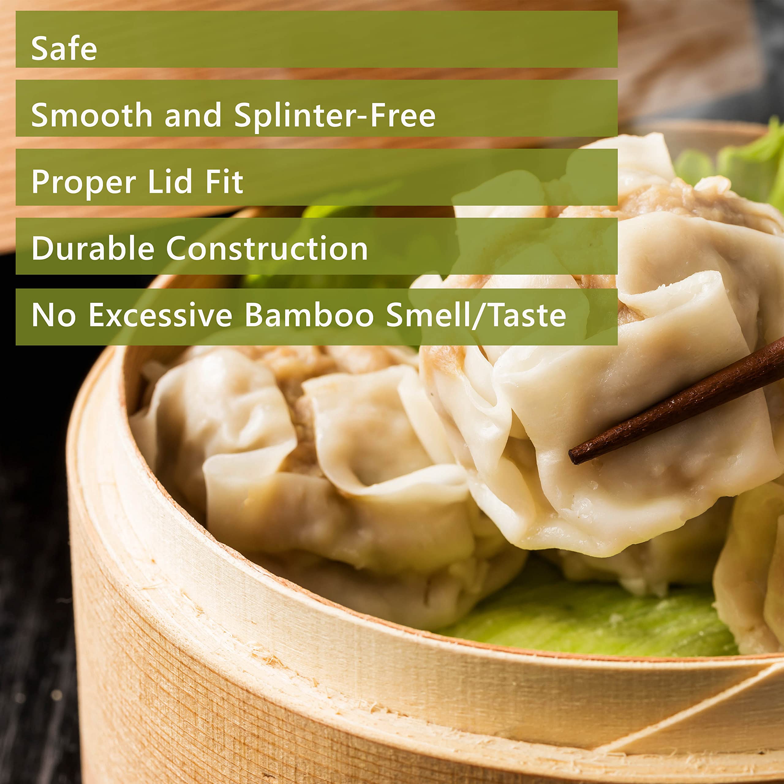 Bamboo Steamer for Cooking 10β -by DoSensePro Includes 2 Tiers, Stainless Steel Dumpling Maker, Liners, Ceramic Dish, and Bamboo Tongs. Dumpling Steamer Basket Cooker for Healthy Low-Fat Diet