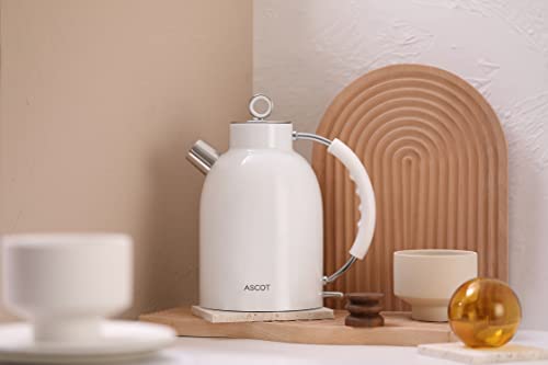 Electric Kettle,ASCOT Electric Kttle Stainless Steel Tea Kettle Fast Boiling Water Heater 1.6L, 1500W, BPA-Free, Cordless, Automatic Shutoff, Boil-Dry Protection,White