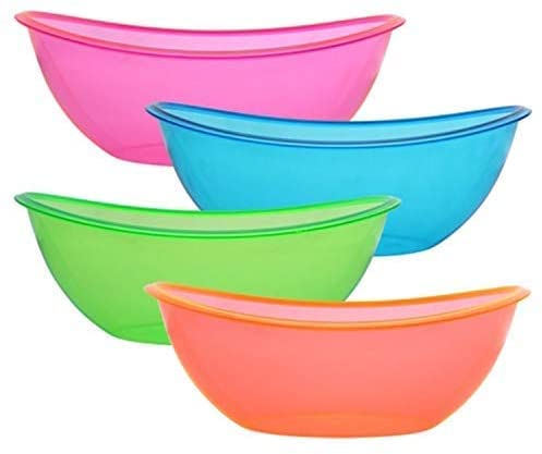 Friwer Neon Oval Plastic Contoured Serving Bowls, Party Snack or Salad Bowl 80 Oz. Set In Pink Blue Green Orange Set of 4