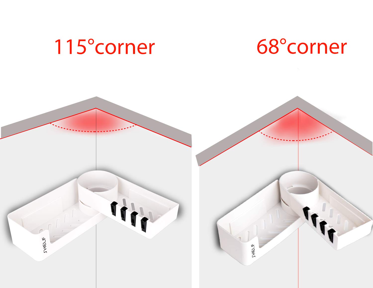 Corner Shower Caddy, YANHU Suction Cup NO-Drilling Removable Shower Shelf Adhesive Caddy Organizer Wall Mounted Organizer Basket Waterproof & Oilproof Shower Corner Rack for Bathroom & Kitchen - White