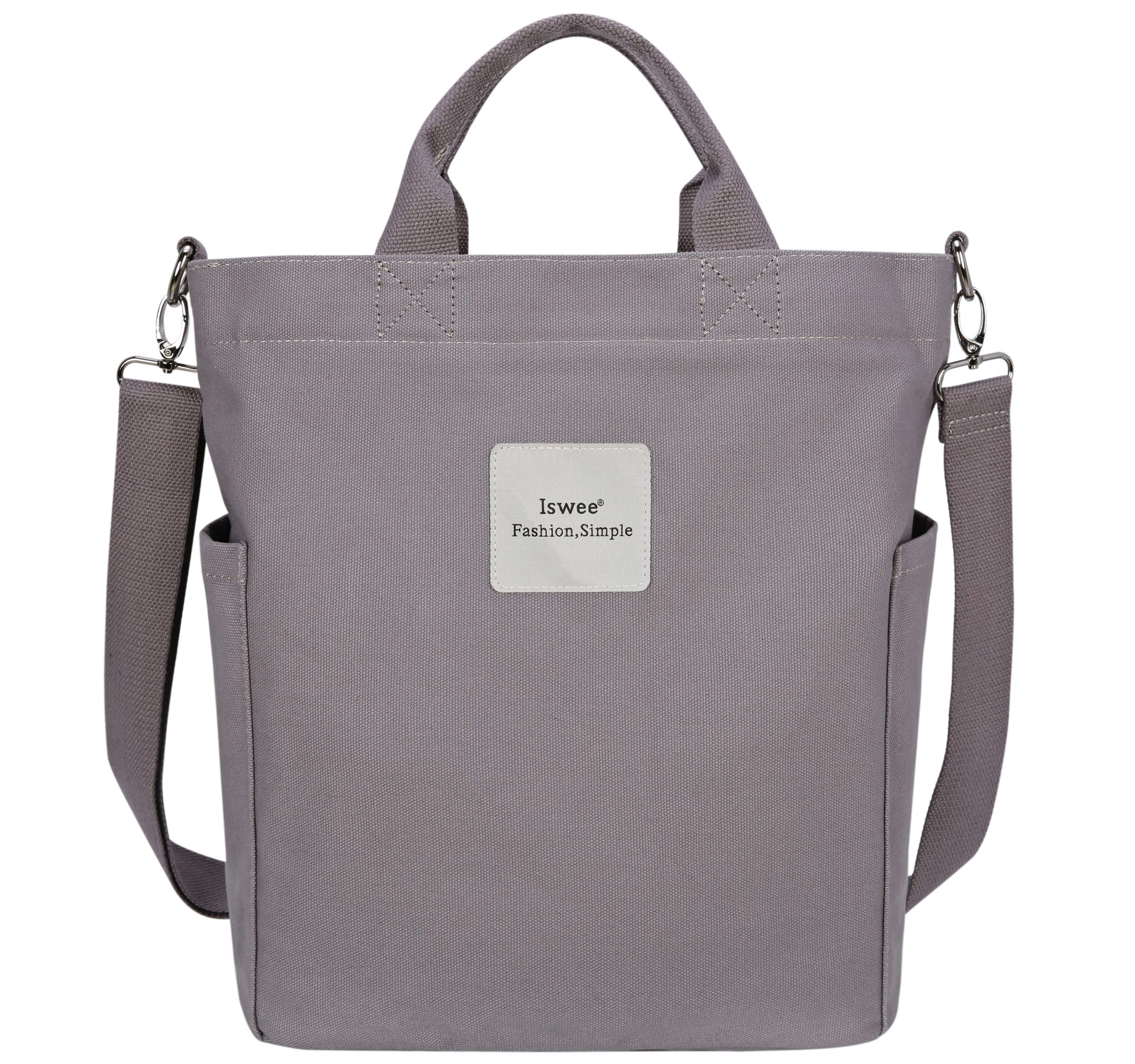 Iswee Canvas Tote Bag for Women Casual Shoulder Work Bag Crossbody Top Handle Bag Shopping Handbags for Women (Gray)