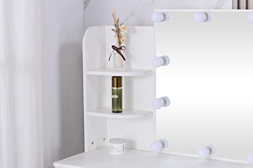 CIATRE White Elegant Vanity Set with 10 LED Light Bulbs, Cushioned Stool, and Ample Storage - Perfect for Makeup and Organization