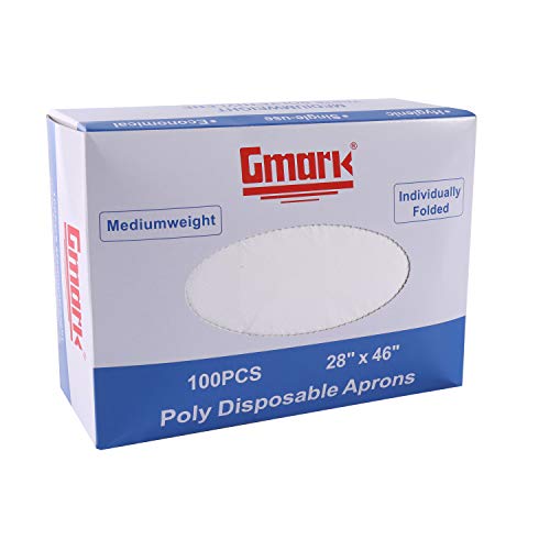 Gmark Poly Apron Individual Wrapped, Disposable PE Waterproof, Food, Cooking 100pcs GM0002