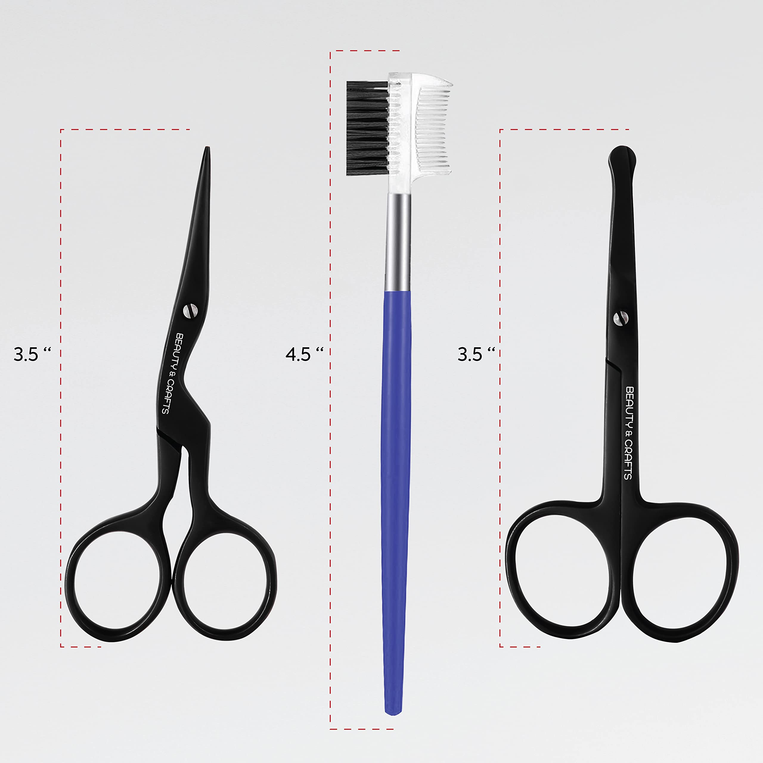 Beauty & Craft Pack of 2 Japanese Beard Mustache Scissors including beard & Mustache Combs and German Eyebrow Nose Scissors including Comb Brush, Complete grooming kit for facial hairs.