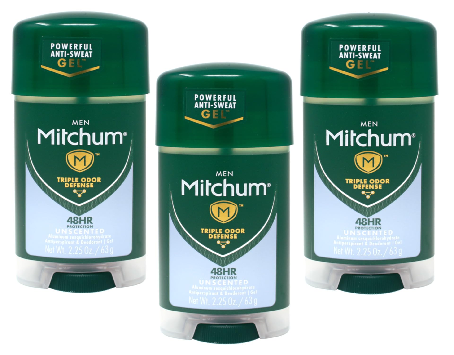Mitchum Clear Gel Anti-Perspirant & Deodorant, Unscented for Men, 2.25 Oz (3 Pack)