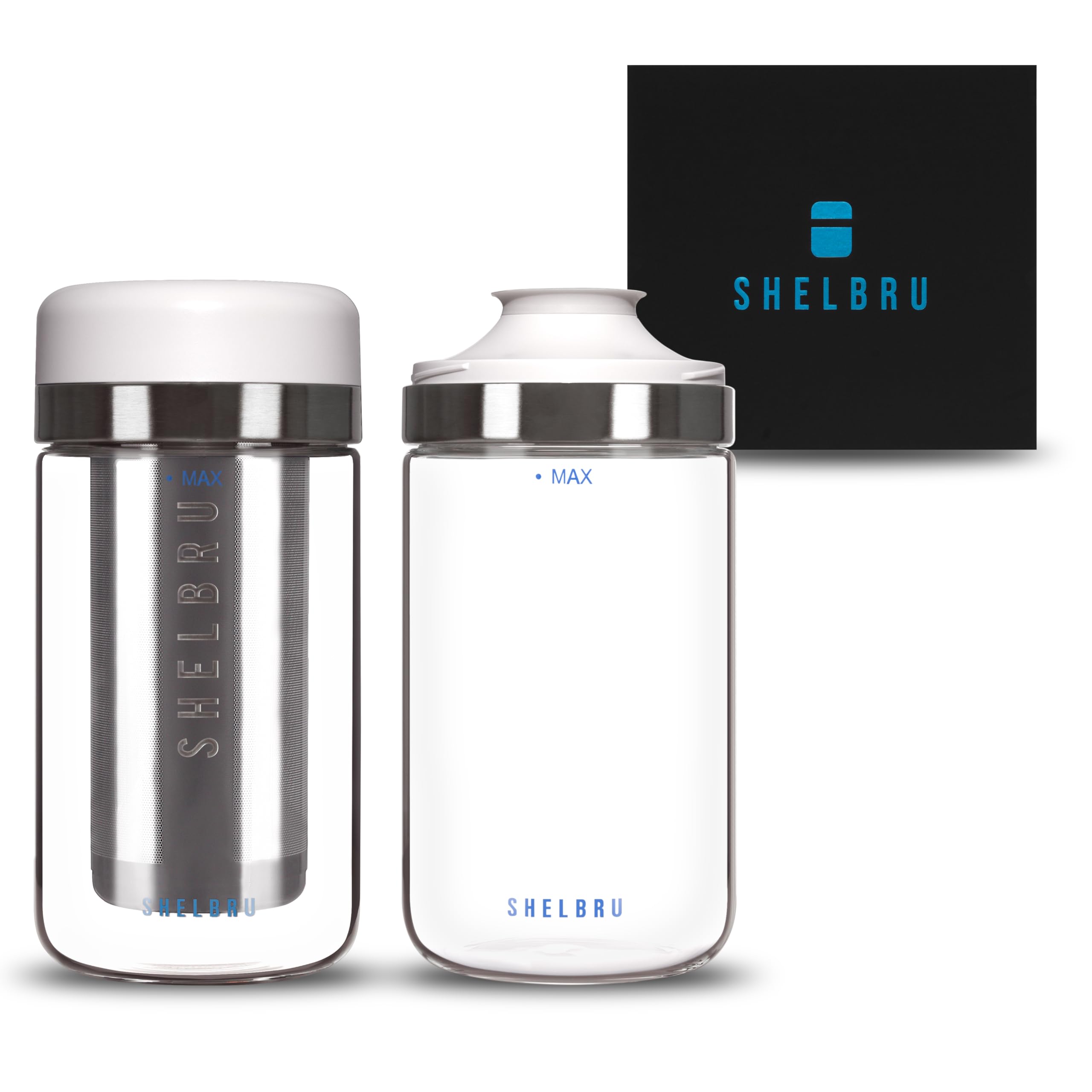Shelbru Cold Brew Coffee Maker - 2-Piece Set w/Brewer & Carafe (Pitcher) - Reusable Stainless Steel Filter & Heavy-Duty Boroscilicate Glass - 16.9 fl oz / 500ml of Cold Brew Concentrate/Iced Coffee