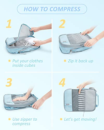 Compression Packing Cubes for Suitcases, BAGSMART 4 Set Travel Organizer Cubes for Travel Essentials, Expandable Luggage Suitcase Organizer Bags Set, Lightweight Packing Organizers as Travel Accessories for Women / Men