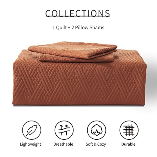 Haglurom Burnt Orange Queen Size Quilt Bedding Set-3 Pieces, Lightweight Soft Microfiber Bedspread/Coverlet-90''x98'' with 2 Pillow Shams, Luxurious Warm Summer Bed Quilt for All Seasons