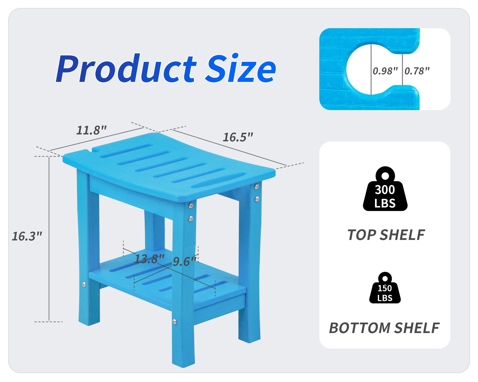 ISYIESA Shower Bench and Stool for Bathrooms: Waterproof, Non-Slip, and Rot-Resistant. Crafted from Plastic Composite HDPE,Equipped with Adjustable Legs and a Shaving Shelf(Pacific Blue)