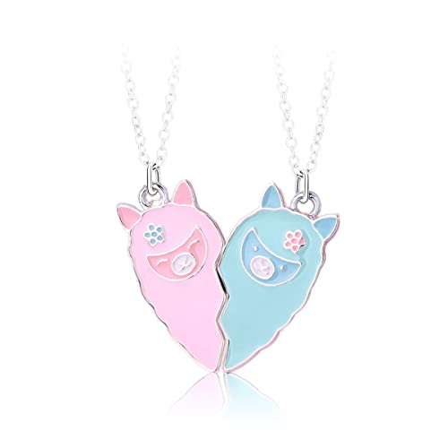 DOYYCA Friendship Necklace Best Friend Necklace Gifts Magnetic Matching BFF Necklace for 2 Girls Sister (llama Silver)