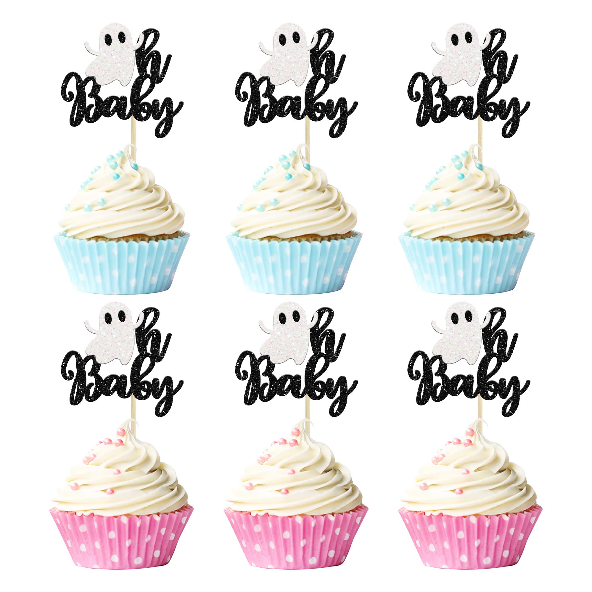 Gyufise 24Pcs Halloween Baby Shower Cupcake Toppers Halloween Oh Baby Cupcake Picks Little Boo Cupcake Topper Halloween Ghosts Decoration Supplies