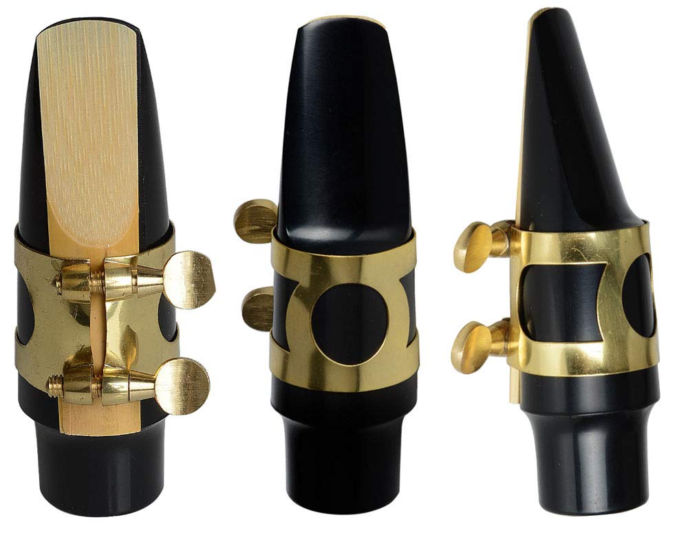 Jiayouy Tenor Sax Saxophone Mouthpiece with One Reed Golden Plated Ligature and Plastic Cap