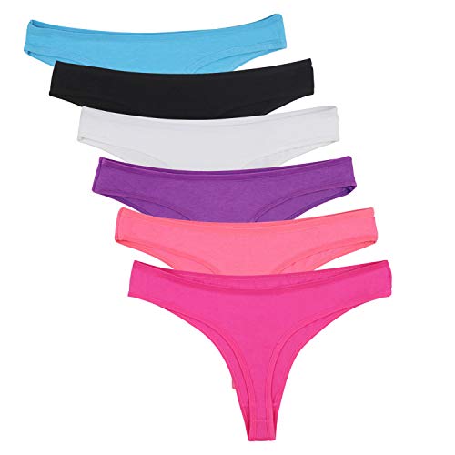 DRESHOW 6 Pack Women Underwear Thongs, Ladies Thong, Breathable Comfortable Cotton Panties Undies for Women Bikini Underwear