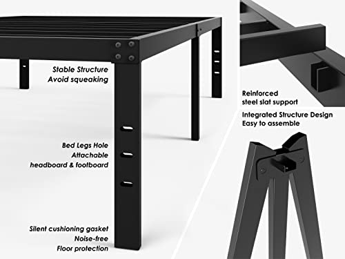 FSCHOS 18-Inch-California-King-Bed-Frames, Metal Platform Cal-King-Bed-Frame No Box Spring Needed, Easy Assembly, Heavy Duty Mattress Foundation, No Noise, Black