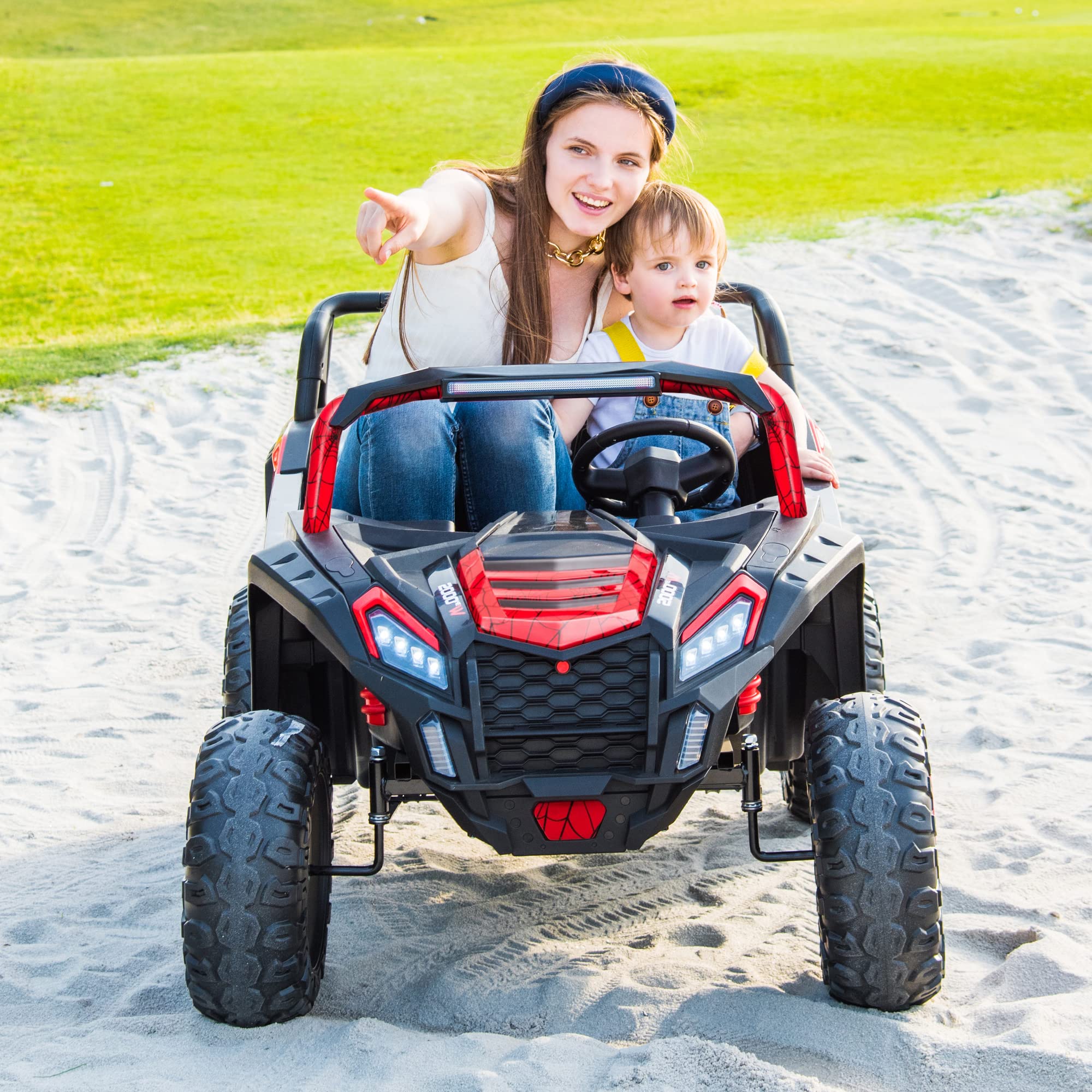AVRCECI Ride on Car Off-Road UTV 2 Seater Battery Powered Electric Car with Remote Control,LED Lights, Adjustable Speed, MP3/USB/TF for Kids to Drive (Red)