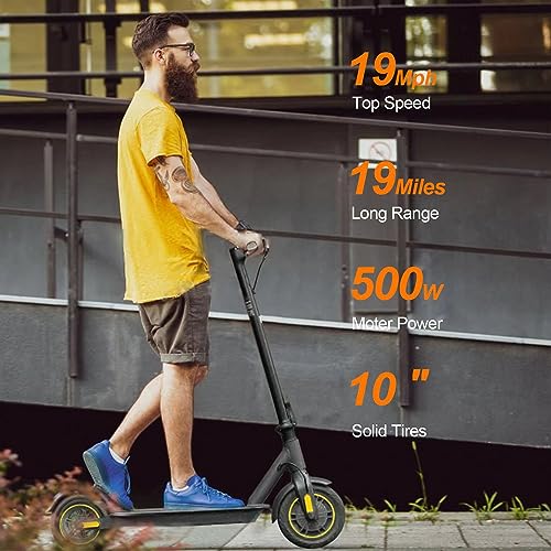 Electric Scooter 10" Solid Tires 600W Peak Motor -19 Mph Speed Folding e Scootefor for Adults,with Smart App,Al Alloy Frame and Dual Brakes