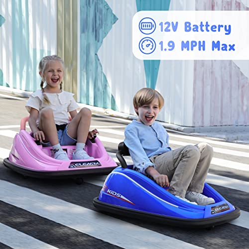 ELEMARA Bumper Car for Toddlers, 12V Electric Ride On Car Baby Bumper Car with 2 Driving Modes, Remote Control, Safety Belt,LED Lights and DIY Stickers , Kids, Large, Blue