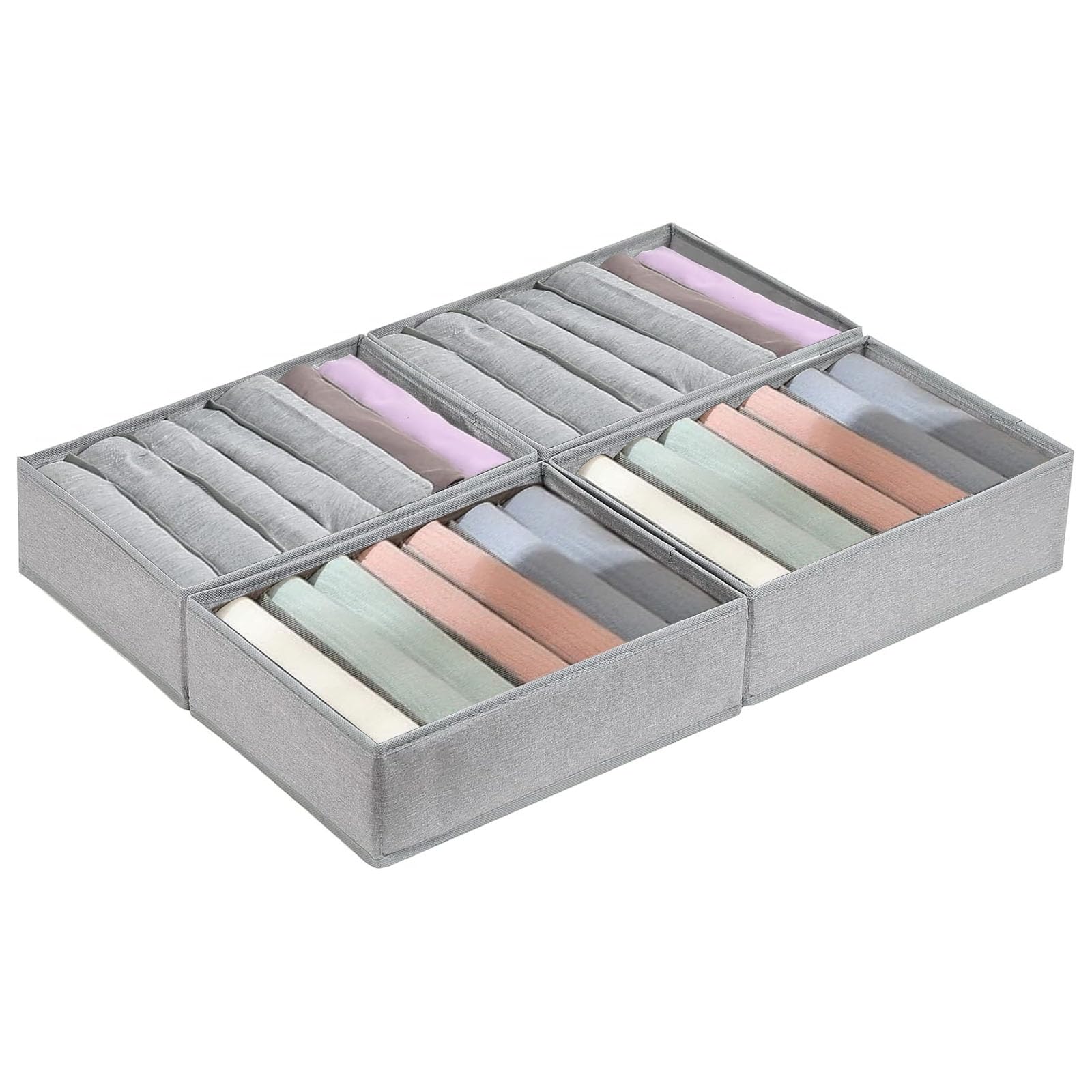 JUMBO FILTER 4 Pack Drawer Organizers for Clothing, 7 Grids Foldable Washable Drawer Organizer Clothes, for Folded Clothes, T-shirt, Tank Tops, Camisoles, Underwear, Leggings, Baby Clothes