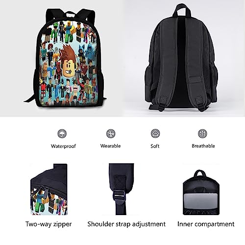 CNLAUKY Gamer Backpack 17 Inch, Anime Backpack Large Capacity Travel Backpacks Light Schoolbag for Boys Girls Camping Hiking (Blue)