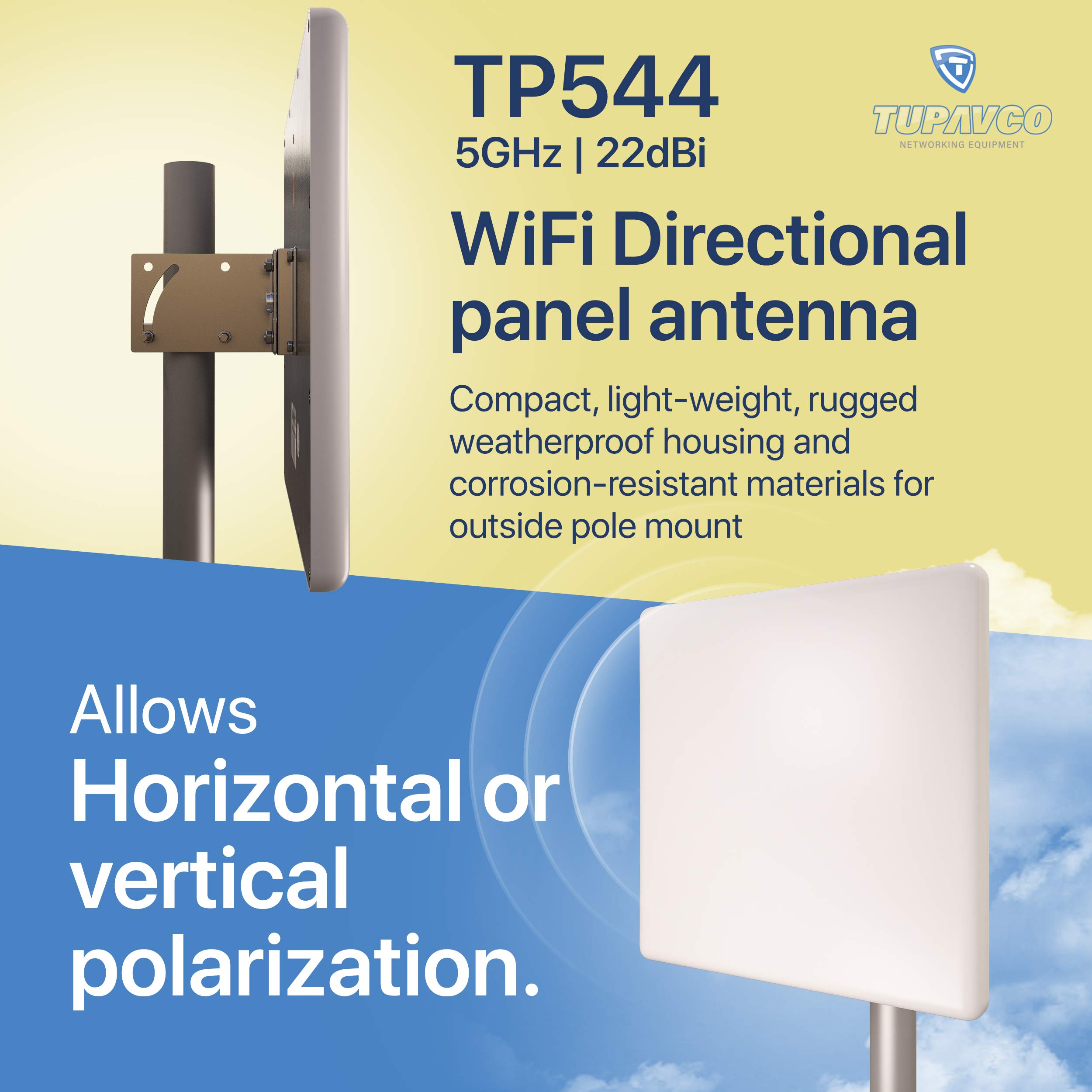 Tupavco TP544 WiFi Panel Antenna (5GHz) (22dBi) Outdoor Directional (4900-5850 MHz) Wireless Network Signal (Pole Mast Mount) Weatherproof High-Gain Long Distance Range (N-Female Connector)