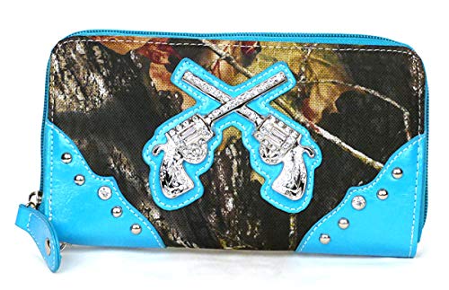 GoCowgirl Western Crossed Guns Purse Camouflage Handbag Camo W Matching Wallet (Blue)