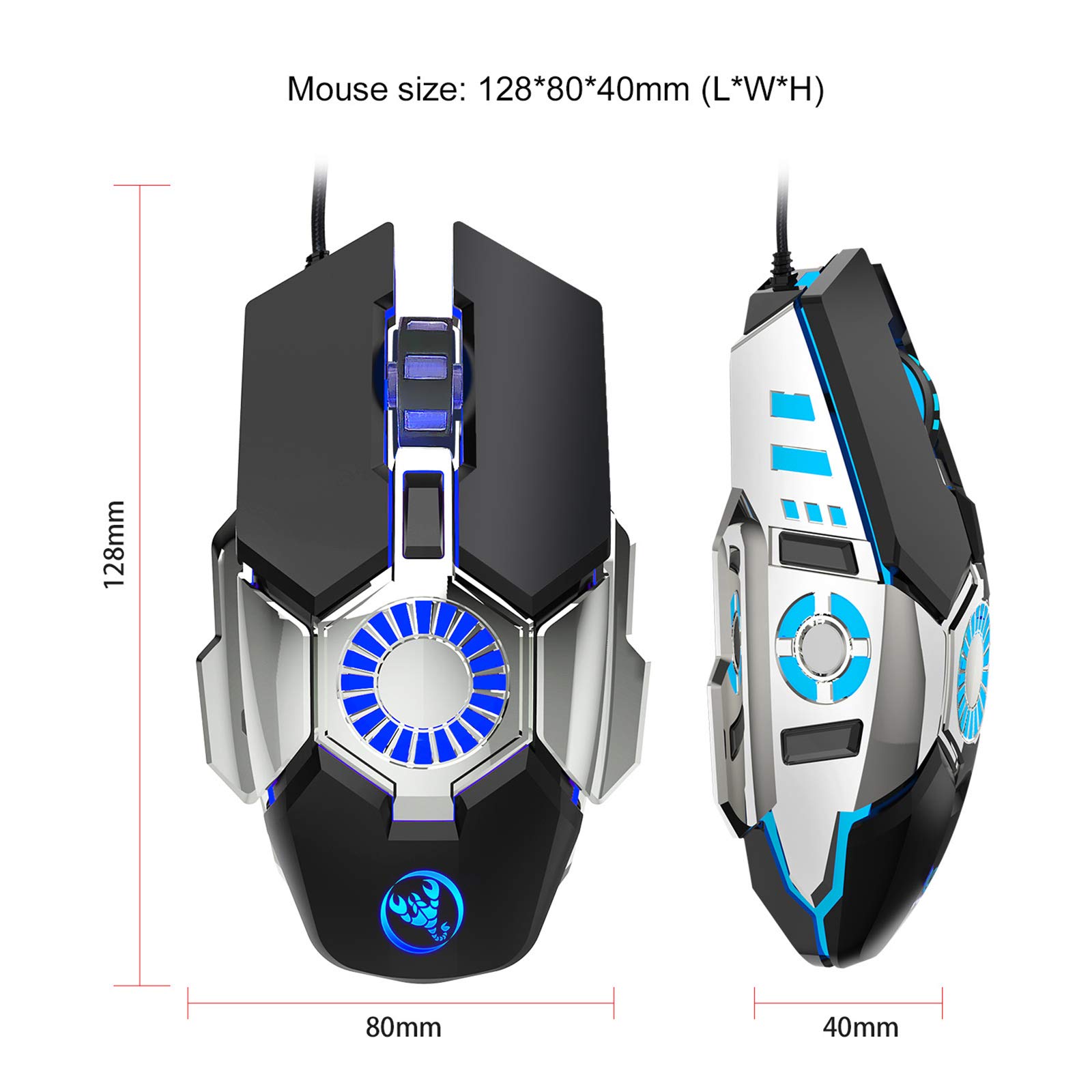 Gojiny Programmable Gaming Mouse, Wired Gaming Mouse 6400DPI Macro Programming Mouse for PC Laptop Desktop