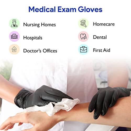 Disposable Black Nitrile Gloves Medium, 400 Count - Heavy Duty 4 Mil Thick - Powder Free, Rubber Latex Free, Medical Exam Grade, Cooking and Food Safe - Soft with Textured Tips
