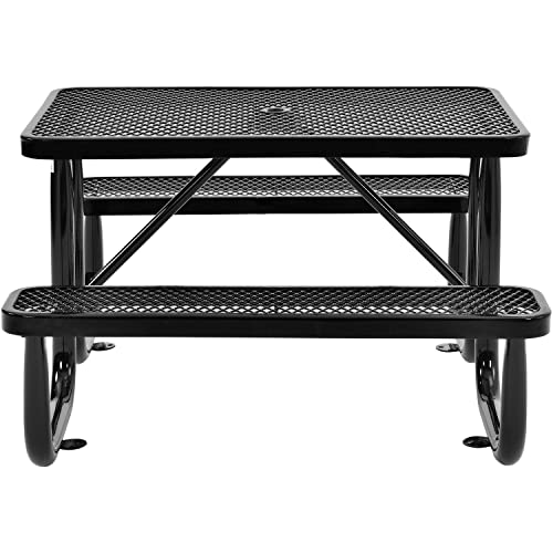 Global Industrial 4 ft. Expanded Metal Rectangular Outdoor Steel Picnic Table, Black