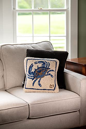 Chandler 4 Corners Artist-Designed Blue Crab Hand-Hooked Wool Decorative Throw Pillow (14” x 14”) Marine Life Pillow for Couches & Beds - Easy Care & Low Maintenance Ocean Wildlife Home Decorations
