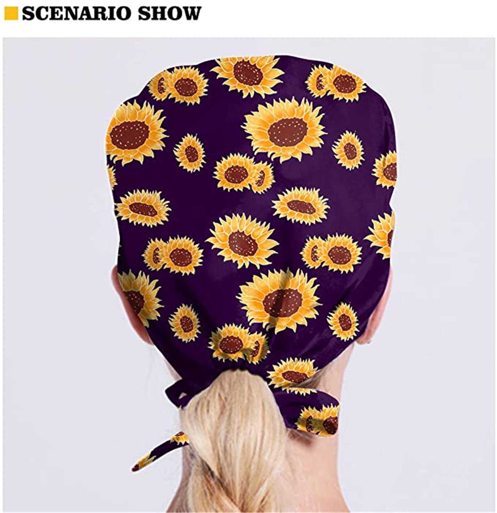 Babrukda 2 Pieces Set Sloth Tropical Cactus Print Hats for Women Men Cap with Sweatband Adjustable Tie Back Hats Head Hair Cover for Housework Painting Decoration Travel