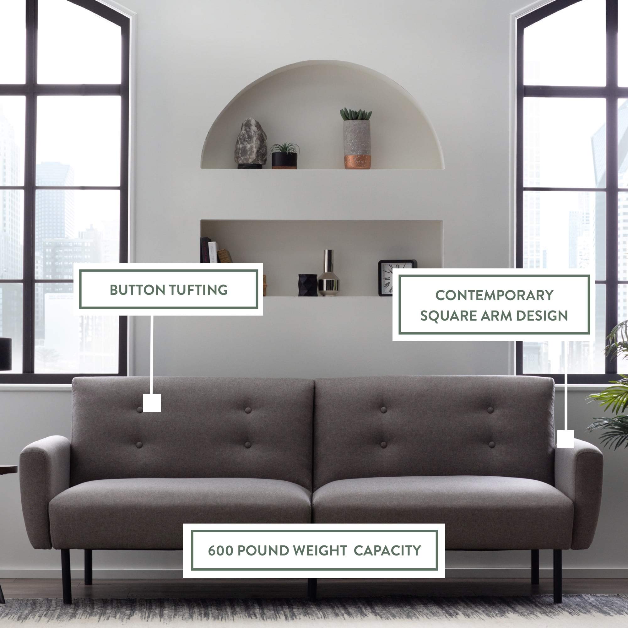 Edenbrook Gilman Futon - Futon Sofa Bed - Futon Couch - Small Futon - Living Room Furniture - Armed Sofa Bed Couch - Sleeper Sofa โ Gray Linen Futon