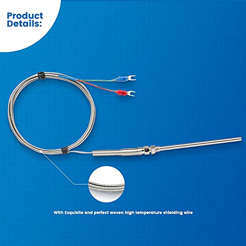 CGELE K-Type Thermocouple Temperature Sensors 0~600℃,2M/6.6Ft Wire Probe Length 100mm Two Wire 100×5mm Stainless Steel Probe Temperature Detector Temperature Gauge