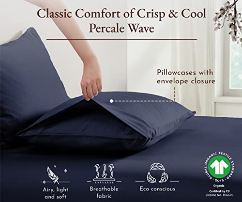 California Design Den Luxury Cotton Sheets for Queen Size Bed, GOTS Certified - Percale Sheets Queen - Soft Cooling Sheets - Deep Pockets - 4 Pc Organic Cotton Queen Size Sheet Set, Navy Blue Sheets