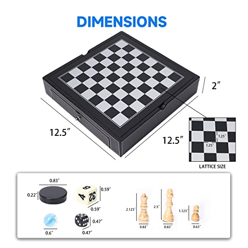 GSE 12.5" Premium Leather 4-in-1 Chess, Checkers, Backgammon and Chinese Checkers Board Game Combo Set. Board Strategy Game for Kids & Adults