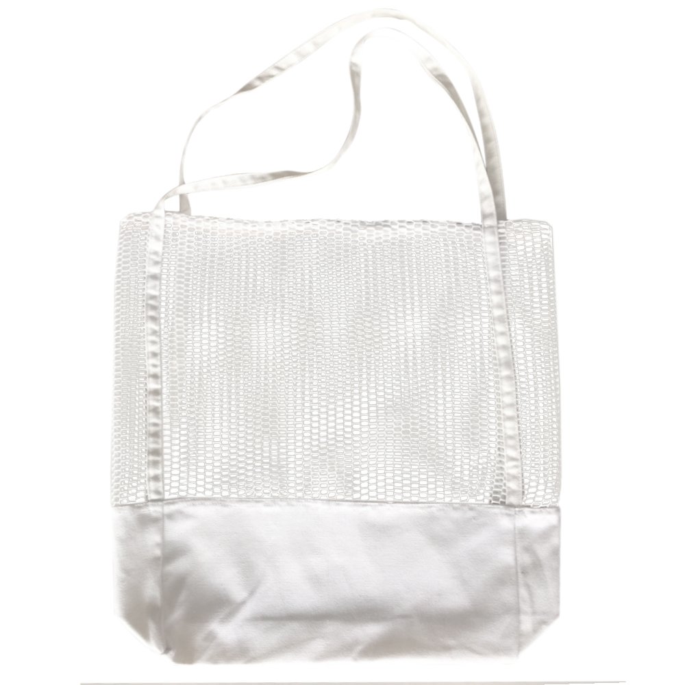 Flowertree Carry All Plain Canvas Mesh Tote Sheer Summer Shopping Bag White