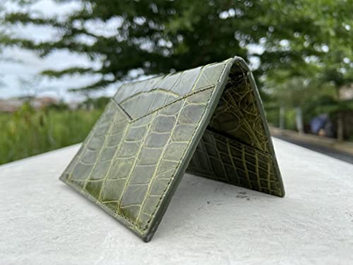 Double side Moss Green Crocodile Alligator leather skin Credit Cardholder, leather credit cardcase, leather creditcard cover