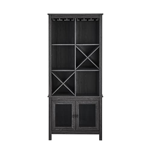 Home Source 72" Wood Exquisite Bar Wine Cabinet with Storage,Liquor Cabinet with Removable Wine Racks,Bookcase,Kitchen Pantry Storage Cabinet for Kitchen,Dining Room, Living Room,Espresso