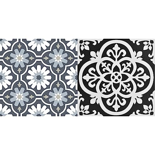 FloorPops FP2944 Sevilla Peel & Stick Floor Tiles, Multicolor & FP2475 Gothic Peel & Stick Floor Tiles, Black