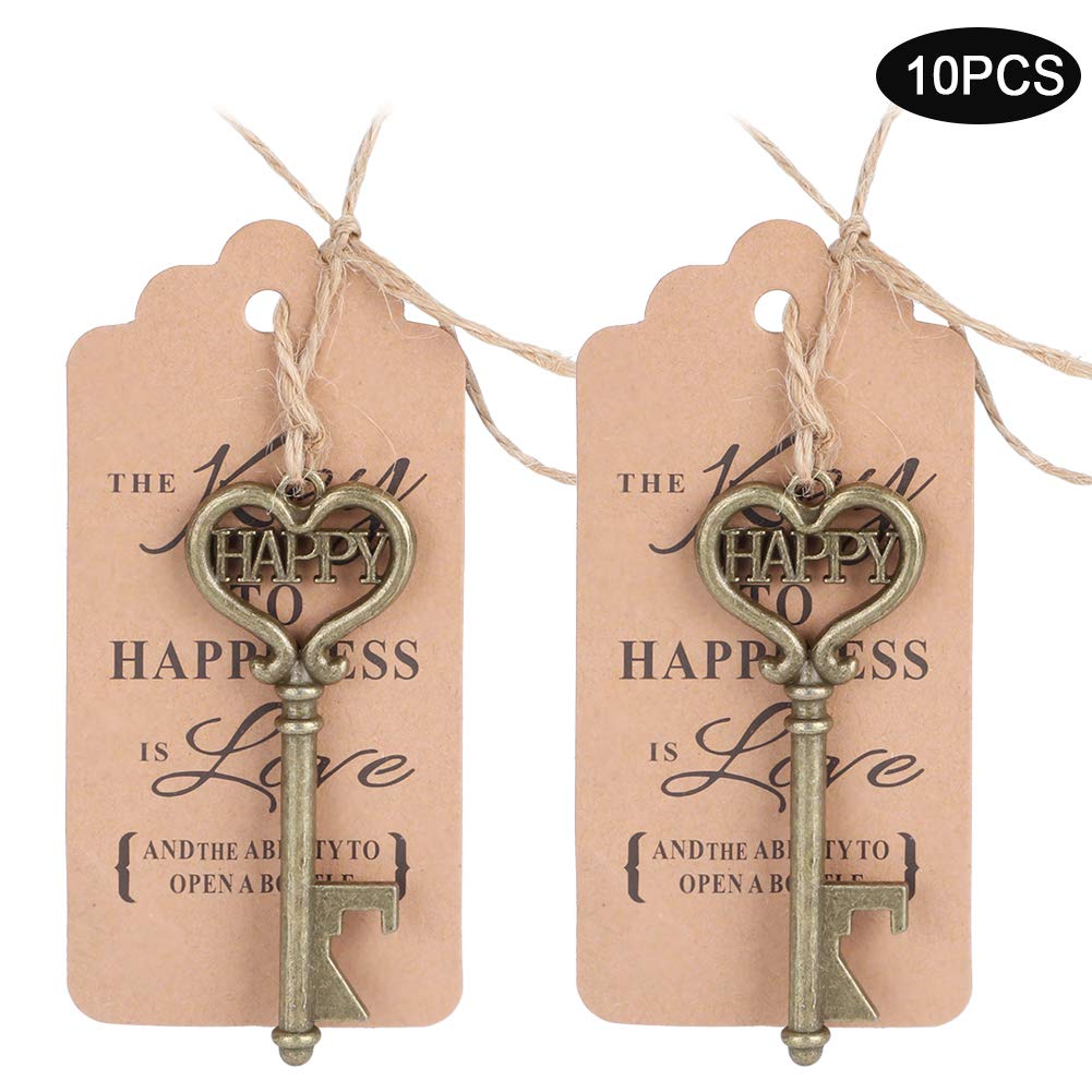 Bottle Opener, 10pcs Vintage Key Bottle Opener Beer Cap Opener with Tag Card for Guest Gift Birthdays Wedding Party Favors