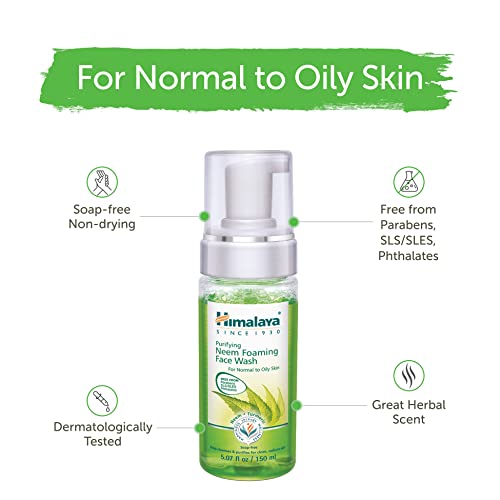 Himalaya Purifying Neem Foaming Face Wash with Neem and Turmeric for Occasional Acne, 5.07 oz (150 ml)