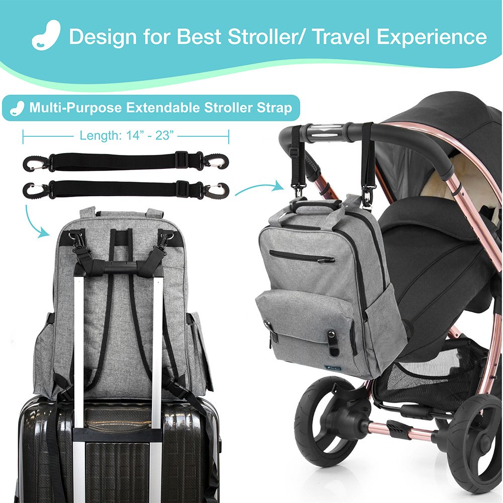 Baby Backpack Diaper Bag | Large Capacity Multi-Functional Travel Nappy Bag for Maternity Mom Dad with Changing Pad, Insulated Pockets, Stroller Straps (Light Grey)